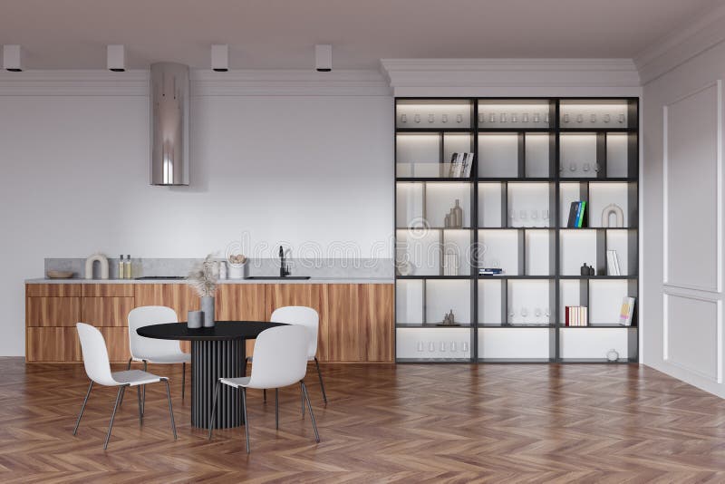 Front View on Bright Kitchen Interior with Island with Barstools Stock ...