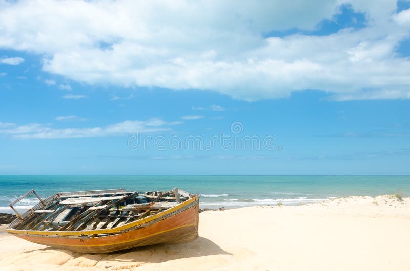 Front View of a Broken Canoe Over the Sand Stock Photo - Image of ocean ...