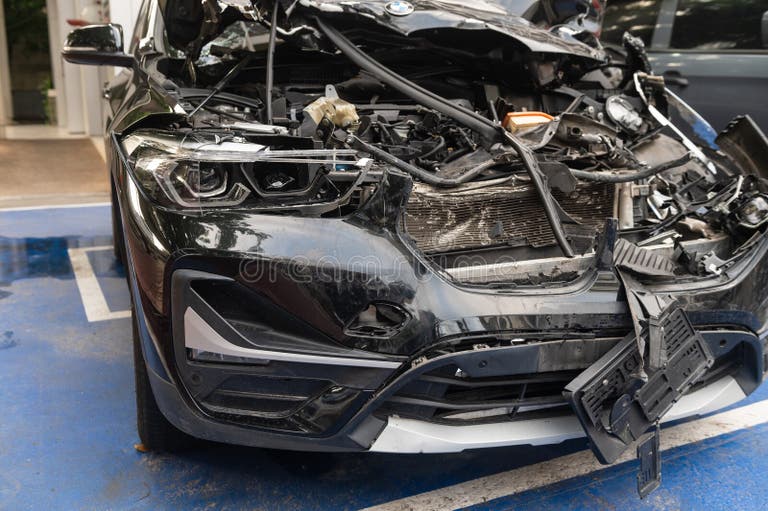 Front View of a Broken Car after an Accident Stock Photo - Image of ...