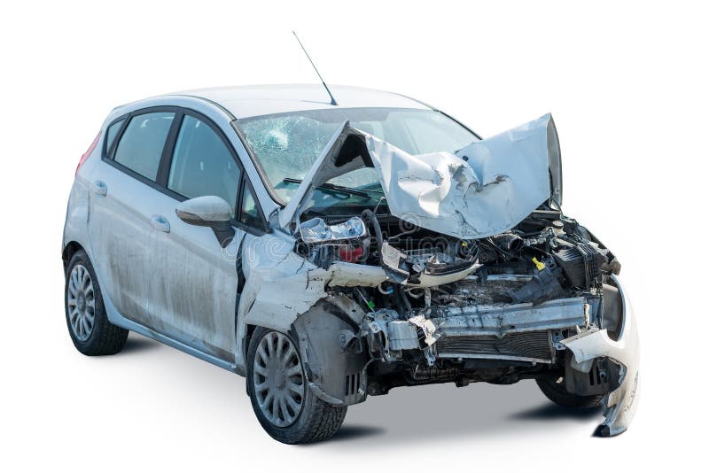 Front View of a Broken Car after an Accident Isolated Stock Photo ...