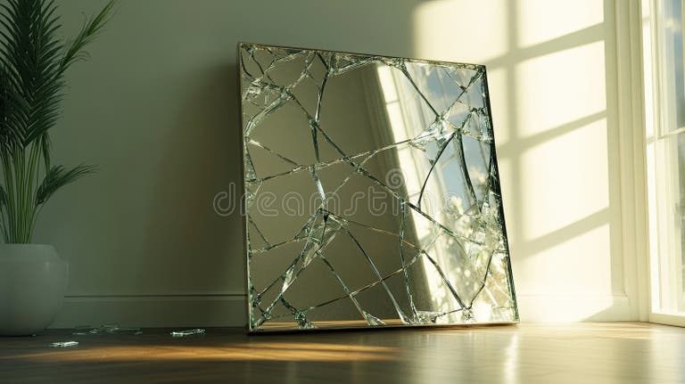 Broken Rectangular Mirror Leaning Against a Wall with Sunlight ...