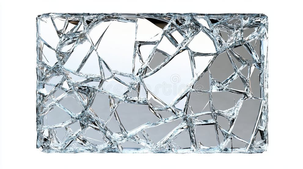 Front View of a Broken Rectangular Mirror on White Background, Sharp ...
