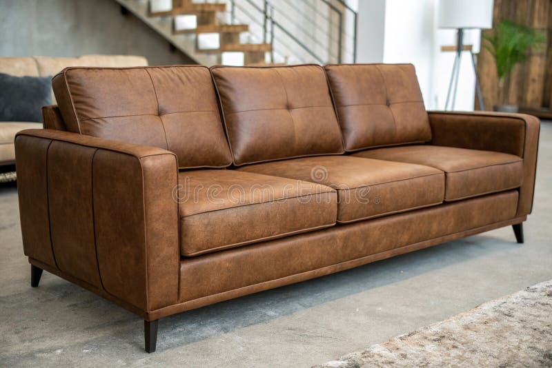 Front View of a Brown Stylish Couch Stock Photo - Image of modern, home ...