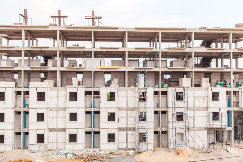 Front View of Building Construction Stock Photo - Image of railing ...