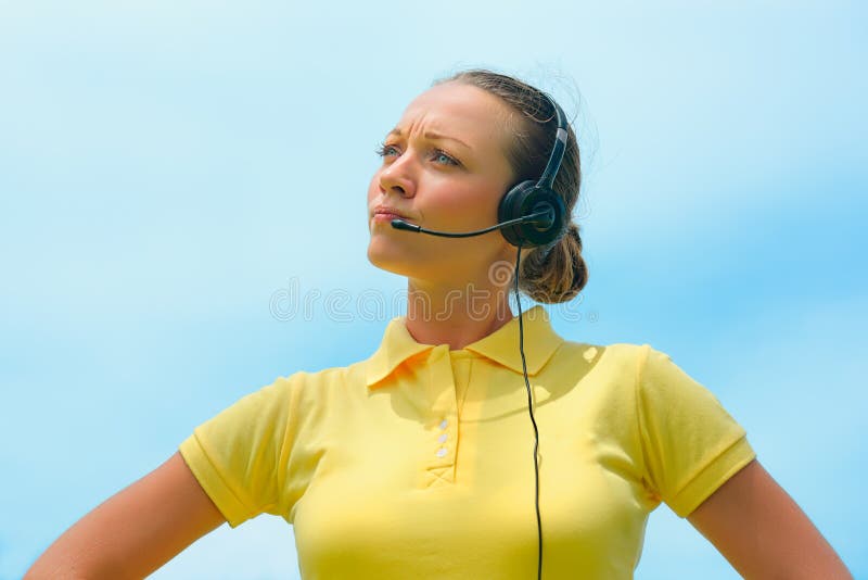 Front View of Call Centre Operator Trying To Explain Something Stock ...