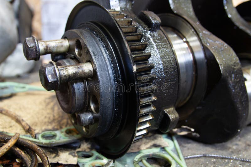 Front View of a Car Crankshaft. Fastening of the Flywheel of the Car ...