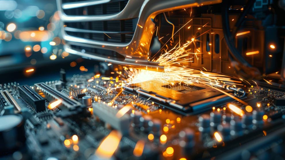 Front View of Car Melded with Technology Generative Ai Stock ...