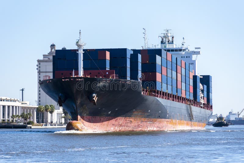 Front View on the Cargo Container Ship. Stock Photo - Image of ...