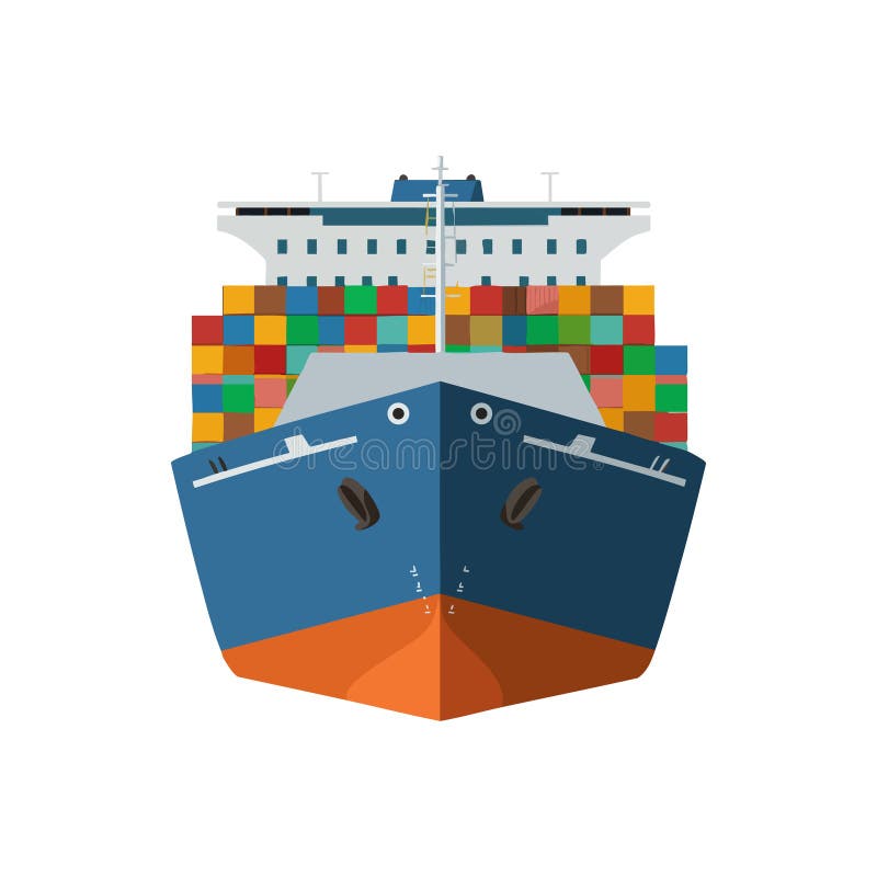 Cargo Container Ship Front View Vector Illustration with Colorful ...