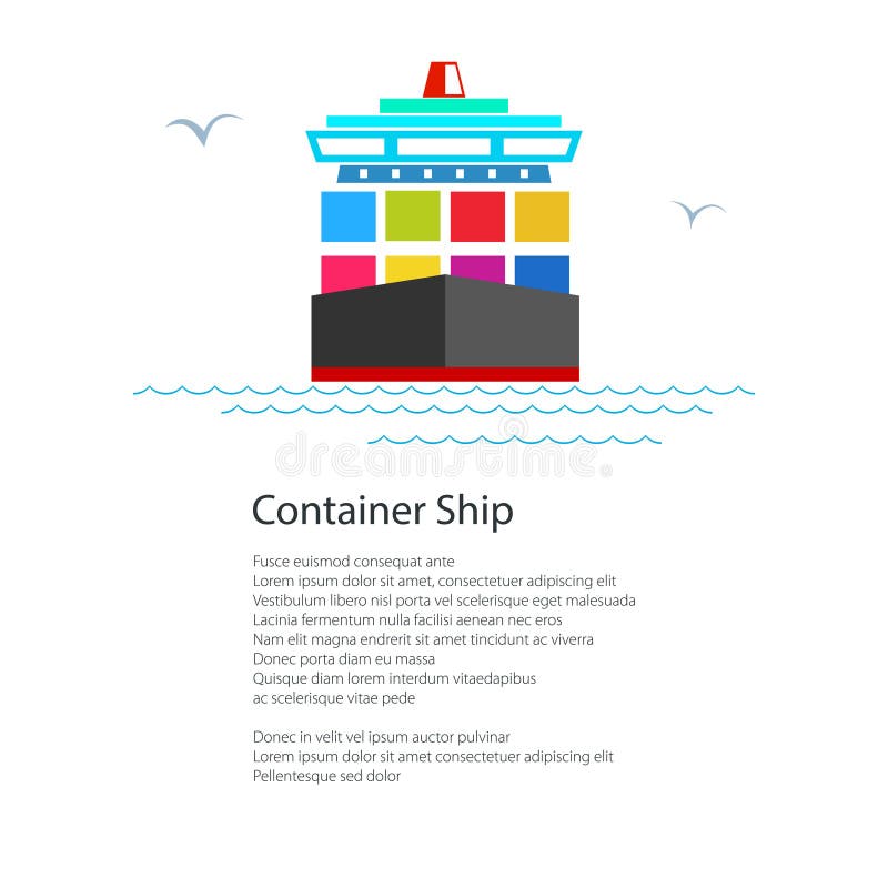 Front View of the Cargo Container Ship and Text Stock Vector ...