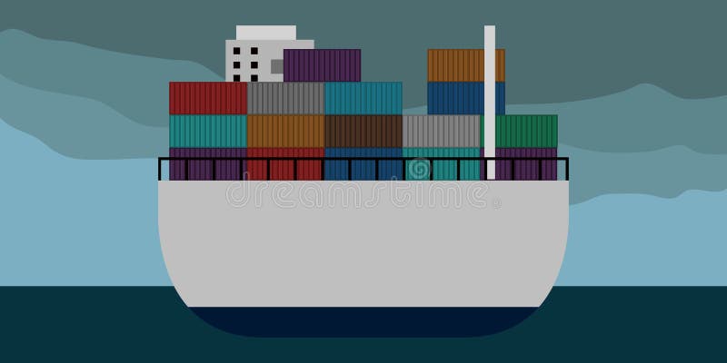 Front View of a Cargo Ship in a Landscape Stock Vector - Illustration ...