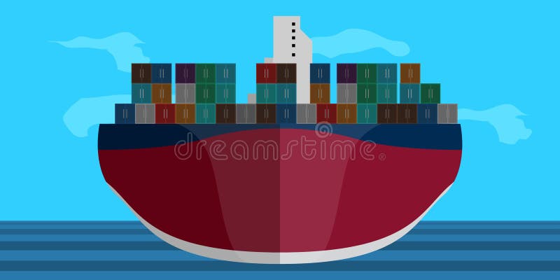 Front View of a Cargo Ship in a Landscape Stock Vector - Illustration ...
