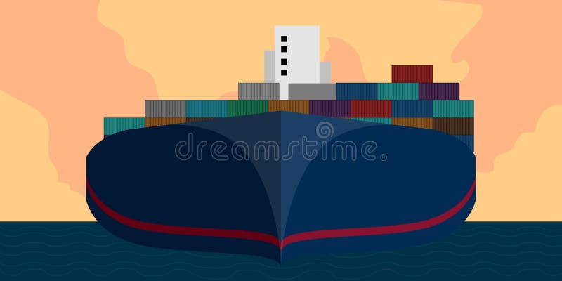 Front View of a Cargo Ship in a Landscape Stock Vector - Illustration ...