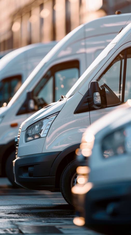 Front View of Cargo Vehicles Parked in Line, Ready for Distribution ...