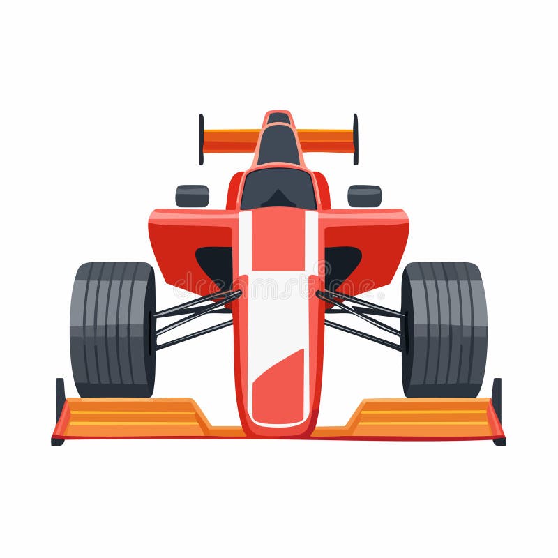 Front View of Cartoon Formula Racing Car in Red and White Color Stock ...