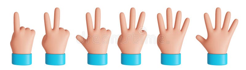 Front View Cartoon Hand Showing Fingers from One To Five. Rating or ...