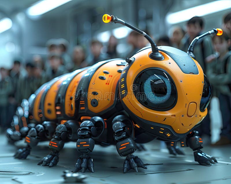 A Front View of a Charming Robotic Caterpillar, Its Face Equipped with ...