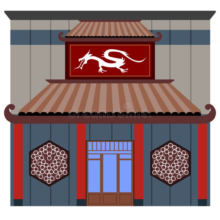 Front View of a Chinese Restaurant Stock Vector - Illustration of town ...