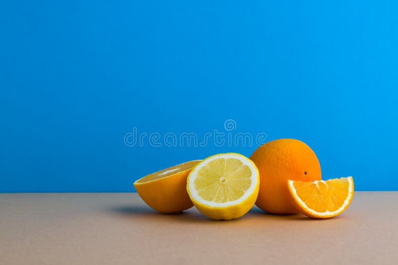 A Front View of Citrus in Blue Background Stock Image - Image of aroma ...