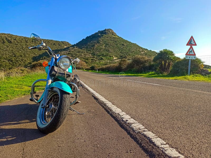 Front View of a Classic Motorcycle on the Edge of the Road Stock Photo ...