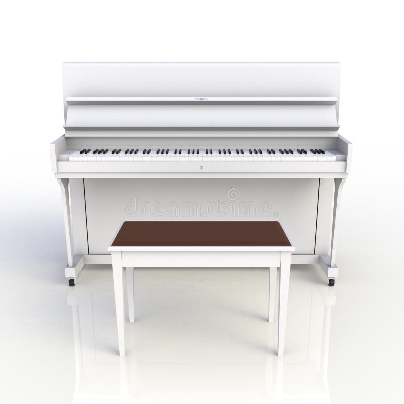 Front View of Classic Musical Instrument White Piano Isolated on White ...