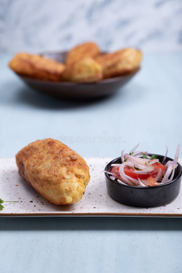 Front View of the Classic Peruvian Stuffed Potato on a Plate. Stock ...