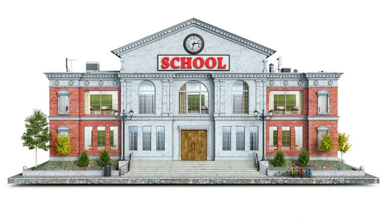Front View on a Classical School Building Stock Illustration ...