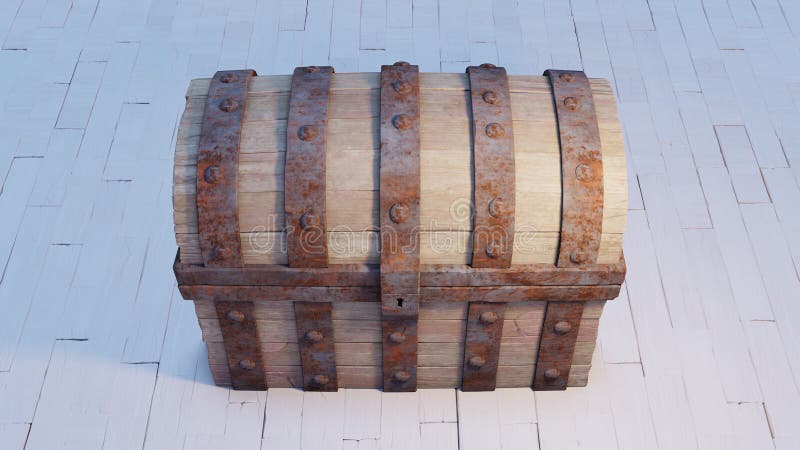 Front View and Close-up of an Old Wood with Rusty Metal Chest Closed ...