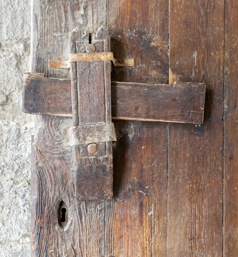 Front View Closeup of a Wooden Aged Latch, and Keyhole Stock Photo ...