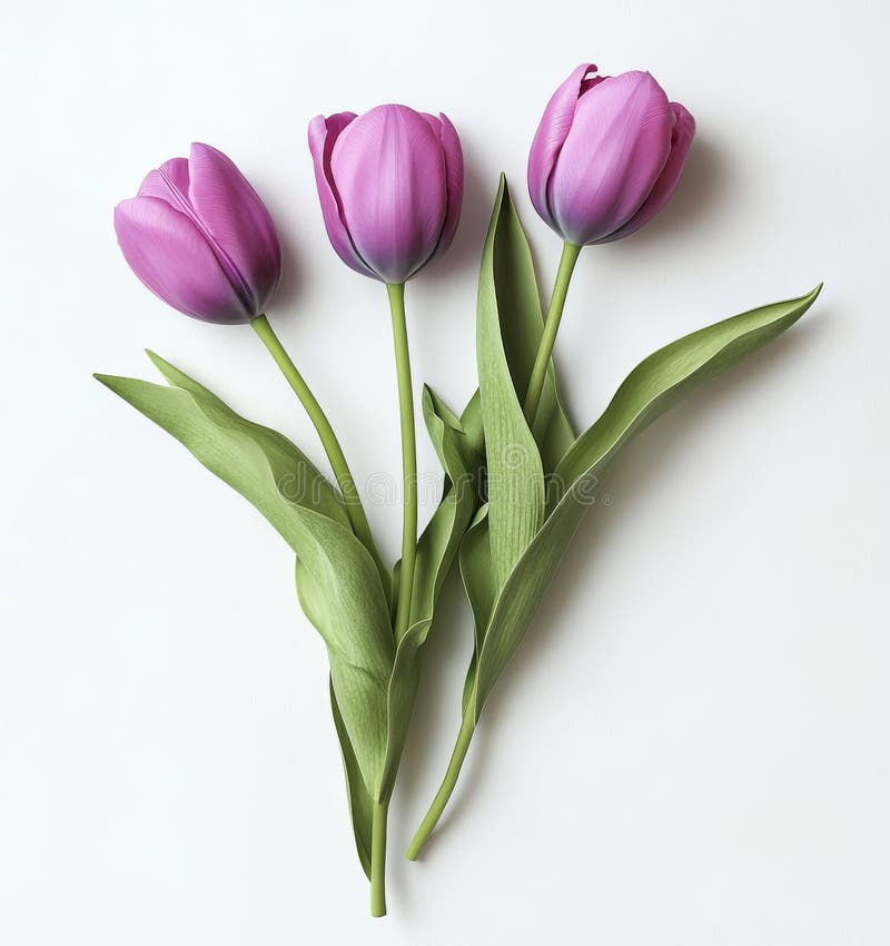 A Front View of a Cluster of Pink and Purple Tulips on a White Backdrop ...