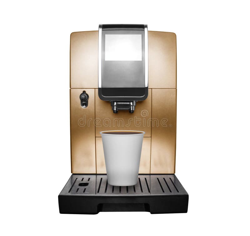 Front View of Coffee Machine with Cardboard Cup Isolated on a White ...