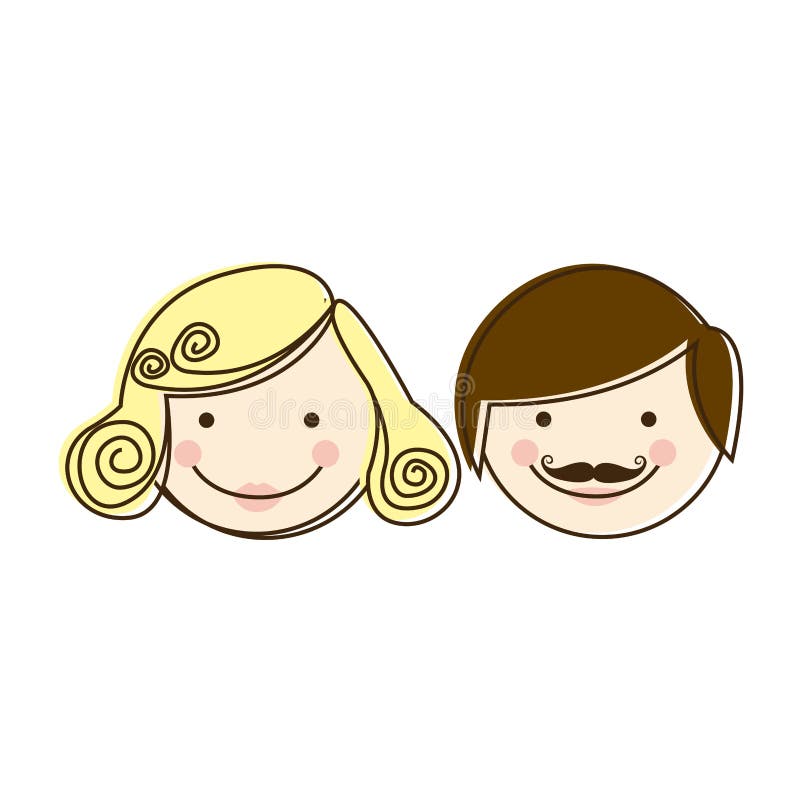 Front View Colorful Silhouette Cartoon Parent Faces Stock Illustration ...