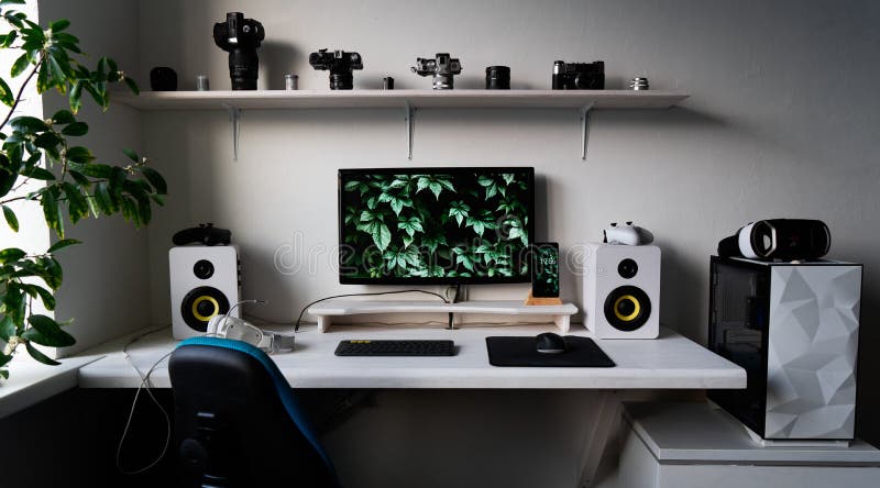 Front View Comfortable Home Office Workplace of Photographer with ...