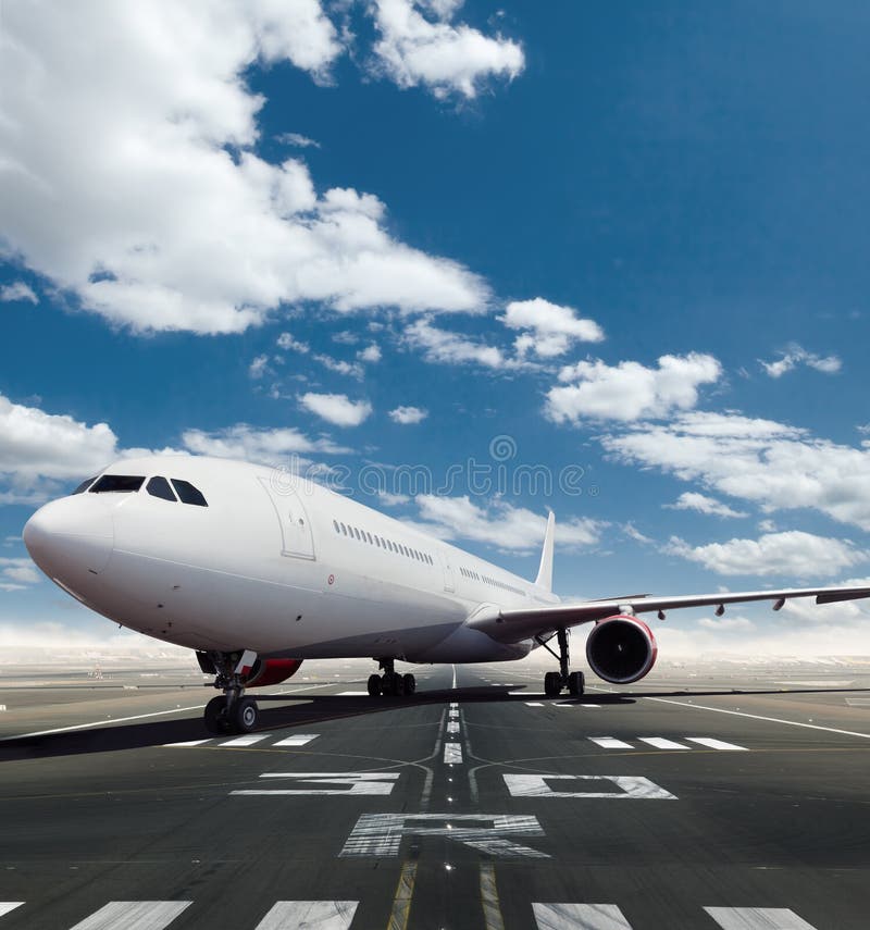 Front View of Commercial Airplane on Runway Stock Image - Image of ...