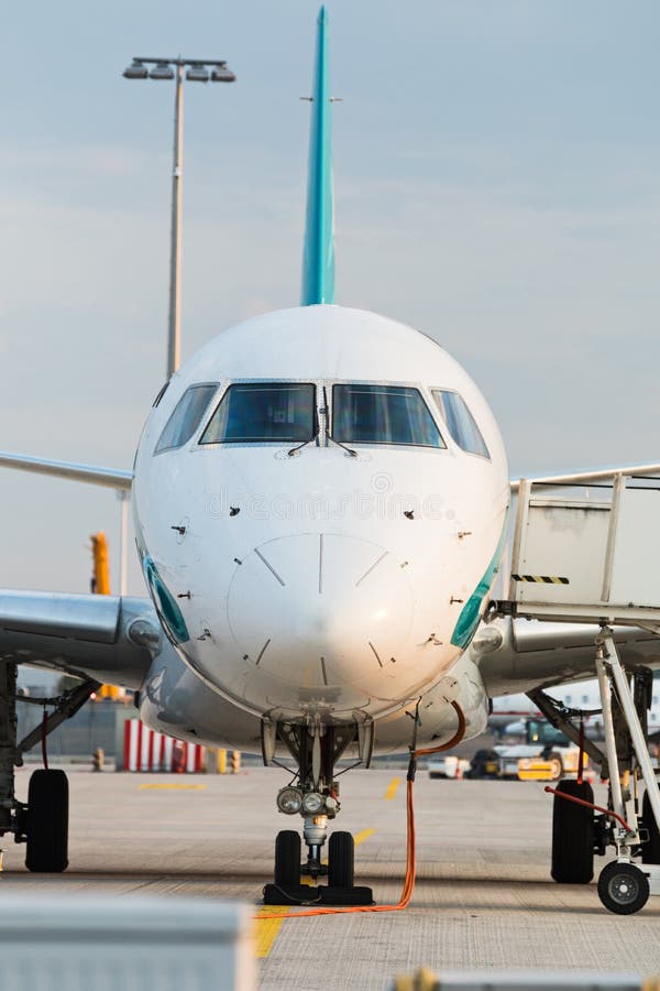 Front View of Commercial Jet Plane on the Runway. Stock Image - Image ...