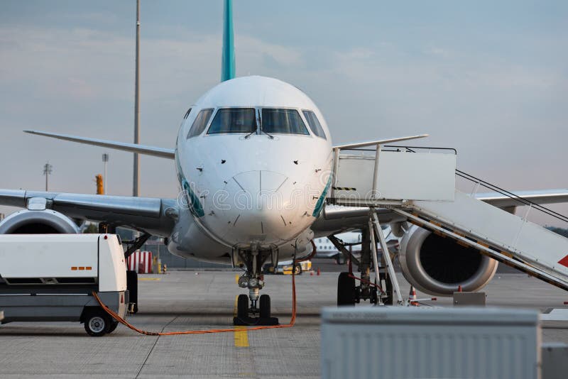 Front View of Commercial Jet Plane on the Runway. Stock Image - Image ...