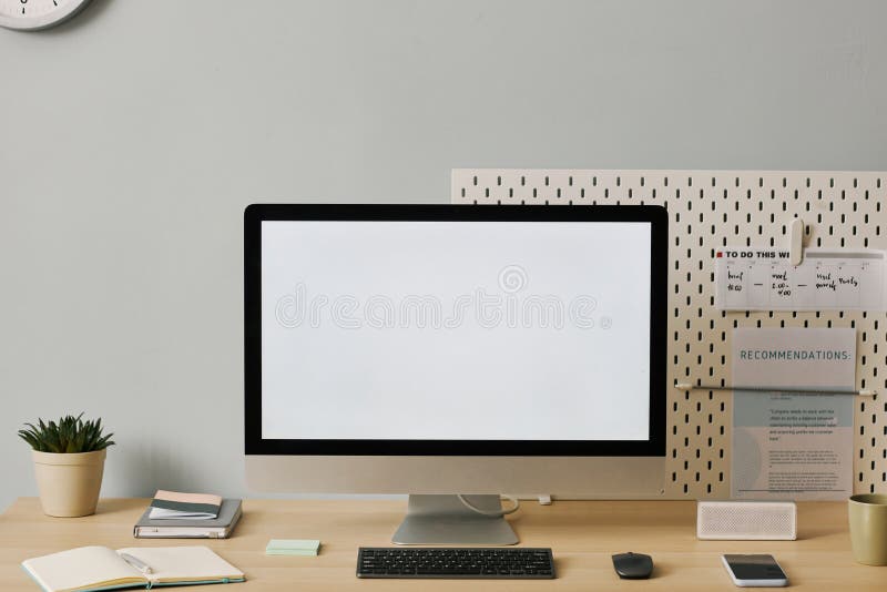 Minimal Top View Smartphone with White Screen Mockup at Desk Workplace ...