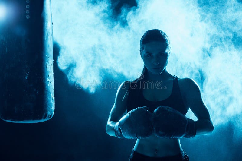 Front View of Confident Boxer in Boxing Gloves Looking at Camera. Stock ...