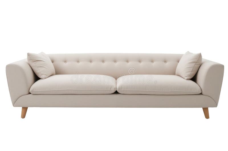 Front View of a Contemporary Beige Sectional Sofa with Buttons Stock ...