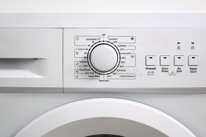 Front of the Control Panel of a Modern Washing Machine White Color ...