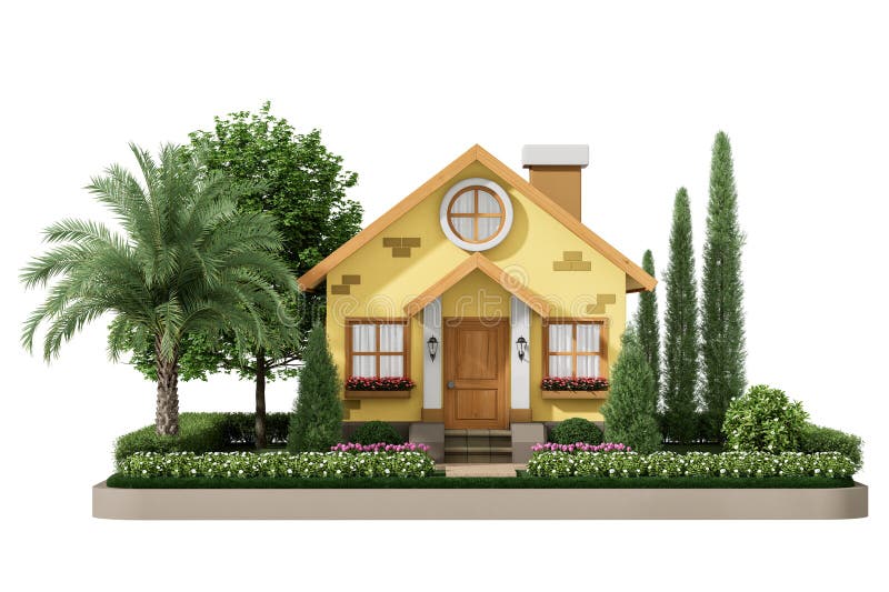 A Yellow House with a Black Solar Panel on the Roof Stock Illustration ...