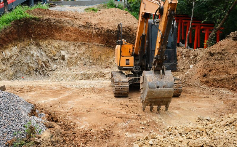 Front View of a Crawler Excavator at a Construction Site. Digging the ...