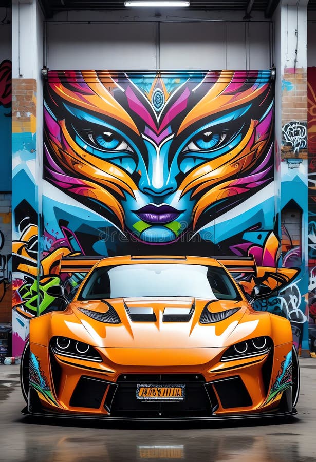 Front View Custom Sport Car with Graffiti Background Stock Illustration ...