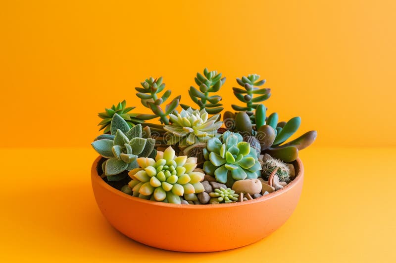 Front View of Cute Artificial Succulent Plants in Concrete Pots on ...