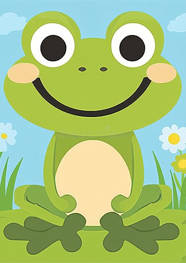 A Front View of a Cute Cartoon Frog with Big Eyes Stock Image - Image ...