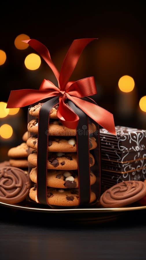 A Front View of Delectable Cookies, Artfully Wrapped with a Chic Dark ...
