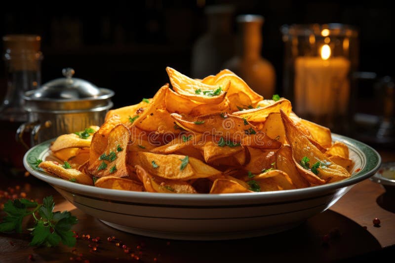 Front View Delicious Chips Inside the Plate in the Da Stock ...