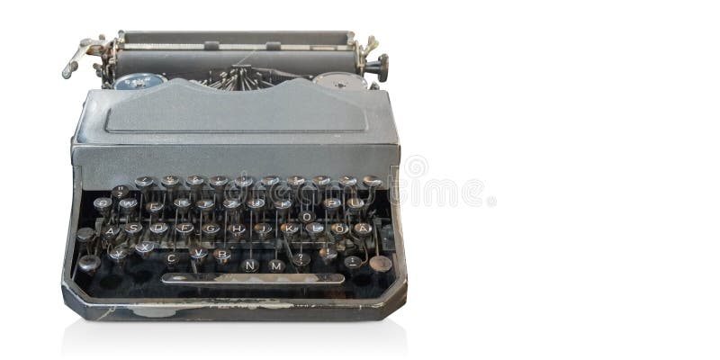 Front View Di Cut Old Grey Typewriter on White Background,object,copy ...