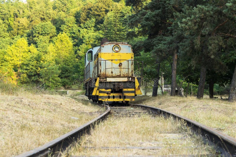 Front View of the Diesel Locomotive on the Railroad Stock Photo - Image ...