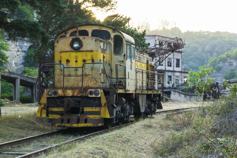 Front View of the Diesel Locomotive on the Railroad Stock Image - Image ...